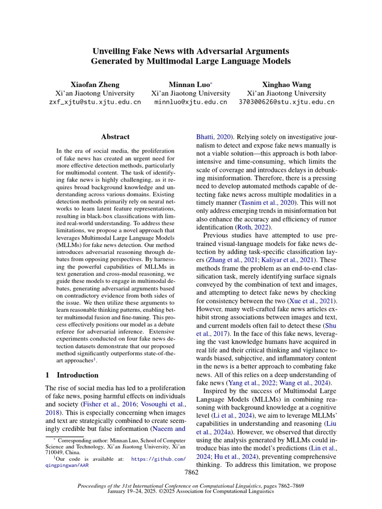 Adversarial Arguments for Fake News Detection | PDF | Reason | News