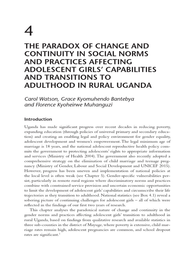 Adolescent Girls' Challenges in Rural Uganda | PDF | Marriage | Child ...