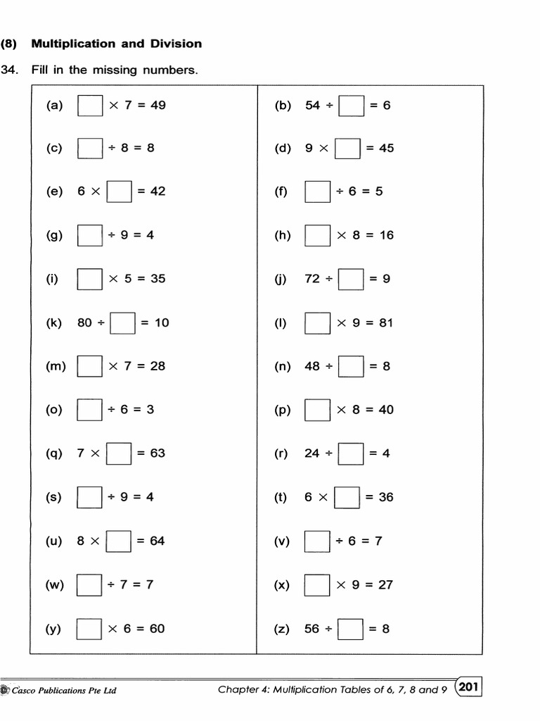 Missing Numbers in Multiplication | PDF