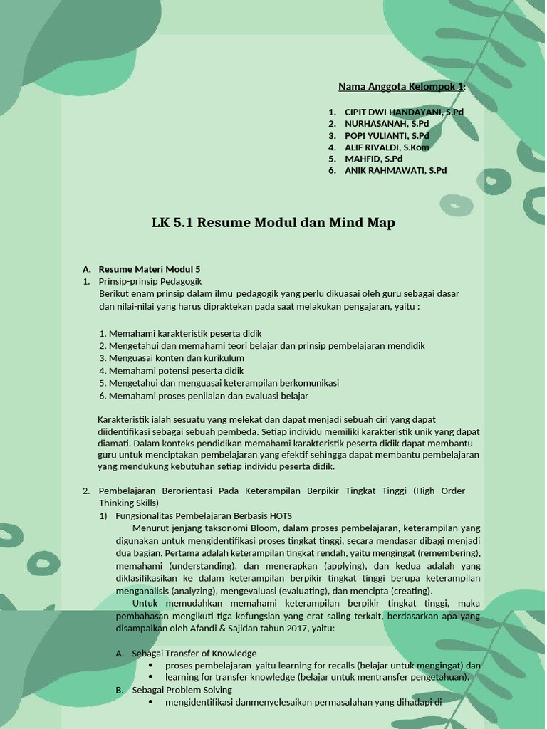 LK 5.1 Resume Dan Mind Map KEL. 1 | PDF