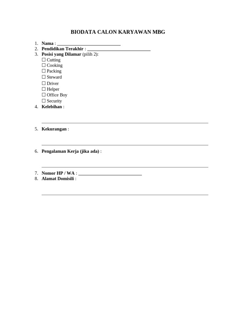Biodata Calon Driver MBG | PDF