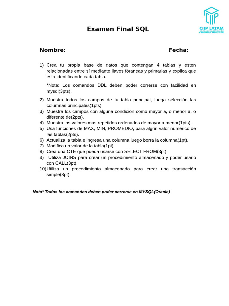 Examen Final SQL | PDF