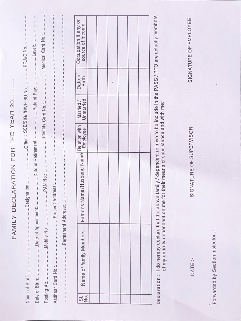 Family Declaration Form Template | PDF