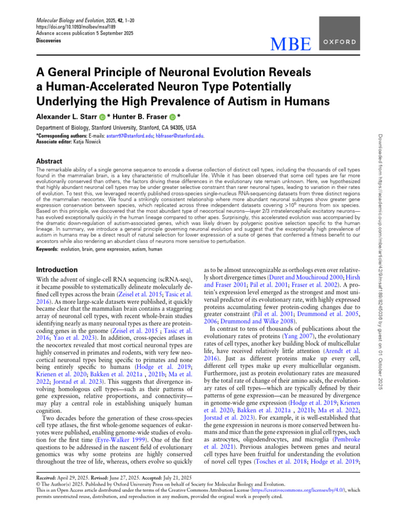 Neuronal Evolution and Autism Insights | PDF | Conserved Sequence ...