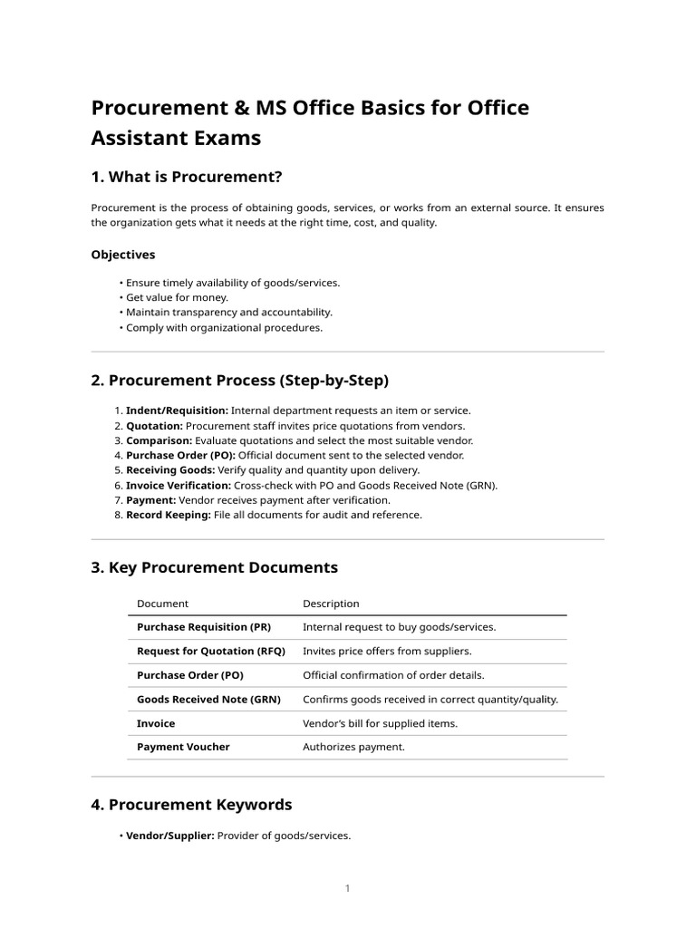 Procurement Handbook For Office Assistant Exams - Cihsr | PDF ...