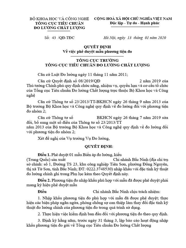 Cty TNHH Abb-Cn Bac Ninh Qd-43 | PDF