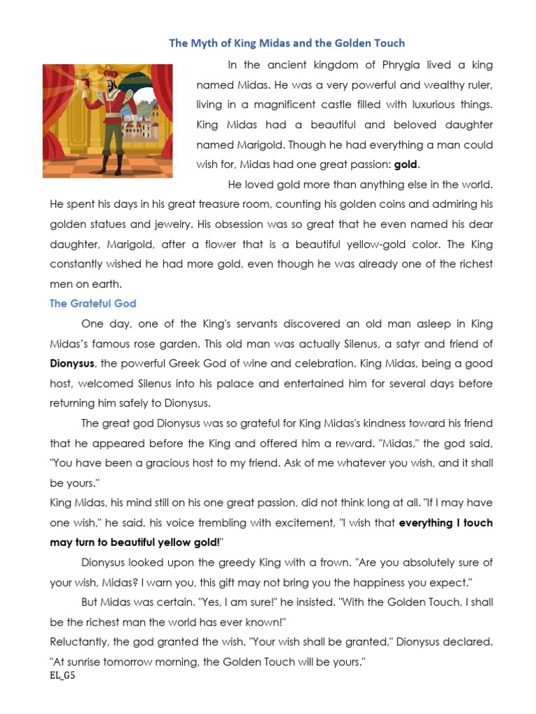 King Midas and the Golden Touch Story | PDF | Dionysus