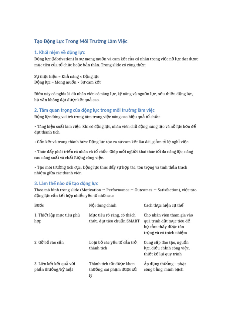 Tao Dong Luc Trong Moi Truong Lam Viec | PDF