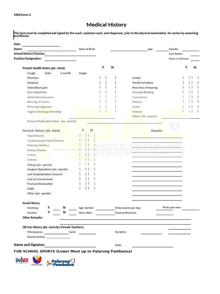 Medical History Form for Sports | PDF | Diseases And Disorders ...