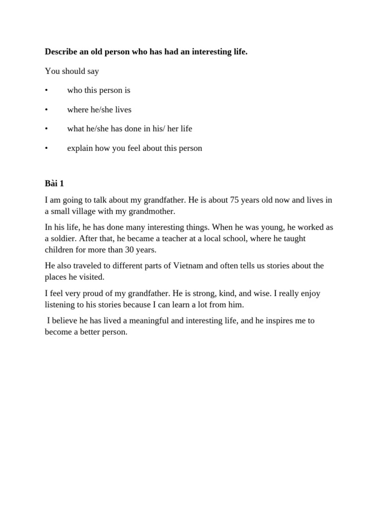 Describe An Old Person Who Has Had An Interesting Life | PDF