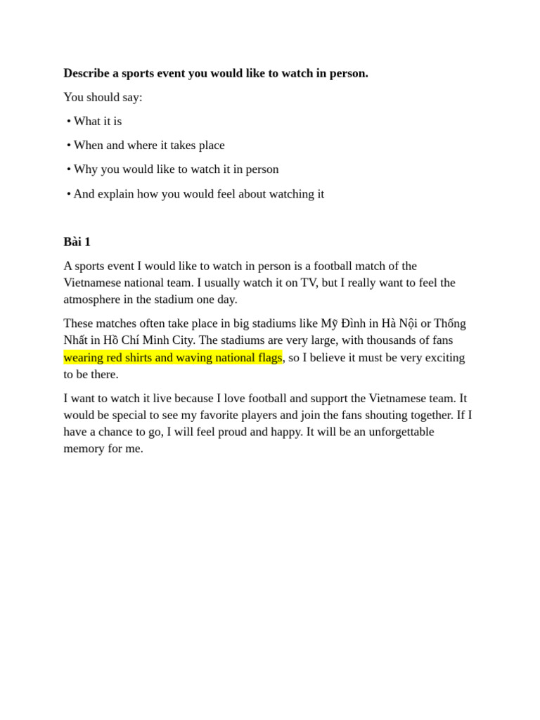 Describe A Sports Event You Would Like To Watch in Person | PDF