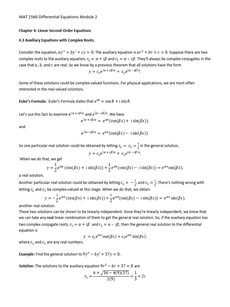 4.3 Auxiliary Equations With Complex Roots | PDF | Calculus | Functions ...