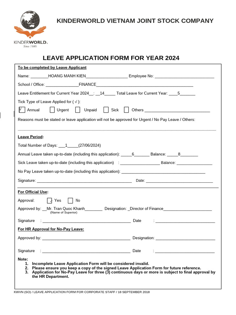 Leave Application Form KWVN Corporate | PDF