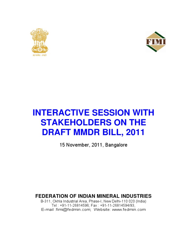 Stakeholder Session on Draft MMDR Bill | PDF | Mining | Royalty Payment