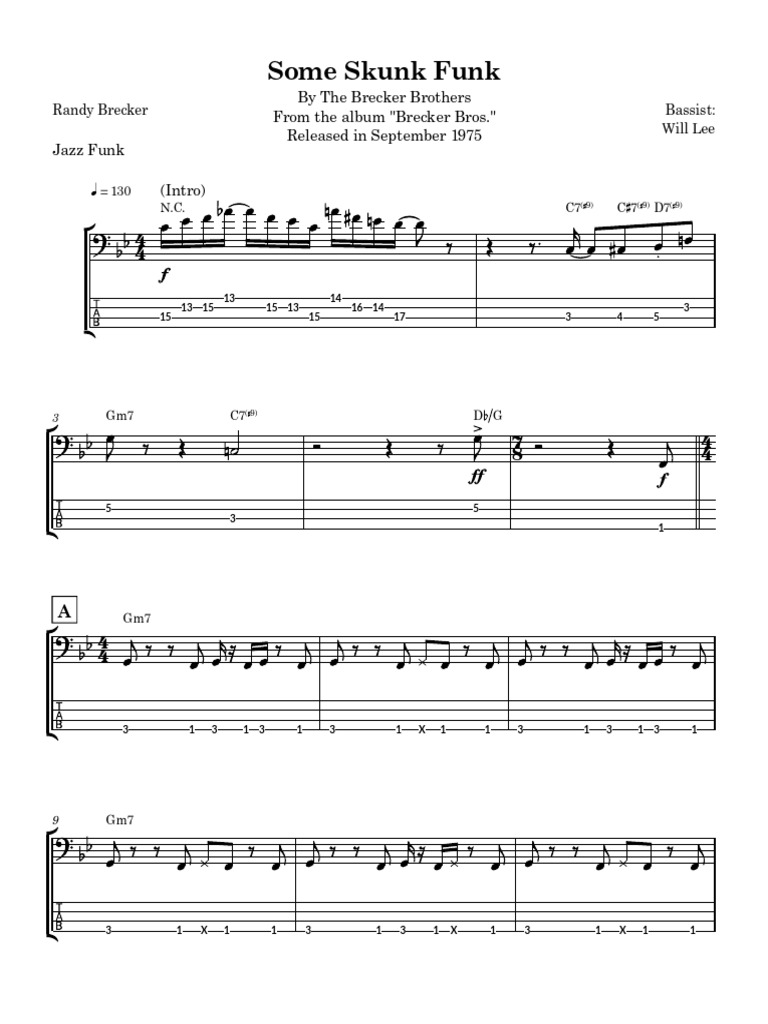 Some Skunk Funk - The Brecker Brothers - Bass Tab | PDF | Jazz | Grammy ...