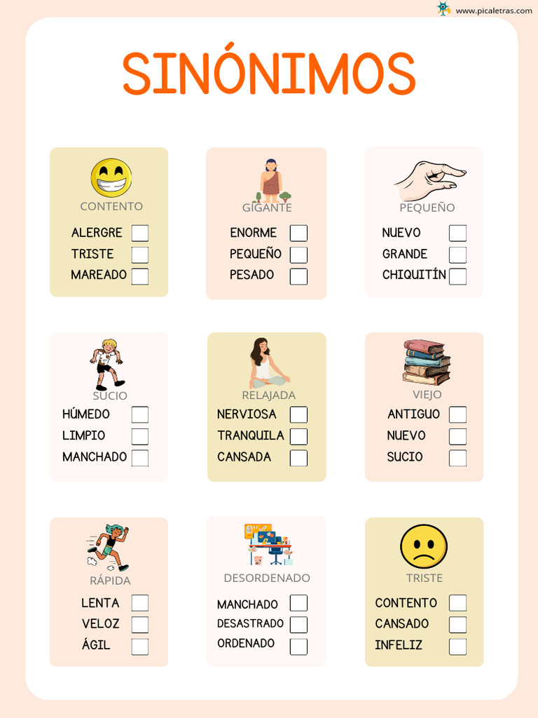 Tarjetas de Sinonimos | PDF