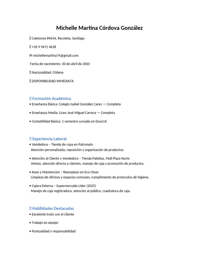 CV Michelle Cordova Gonzalez | PDF