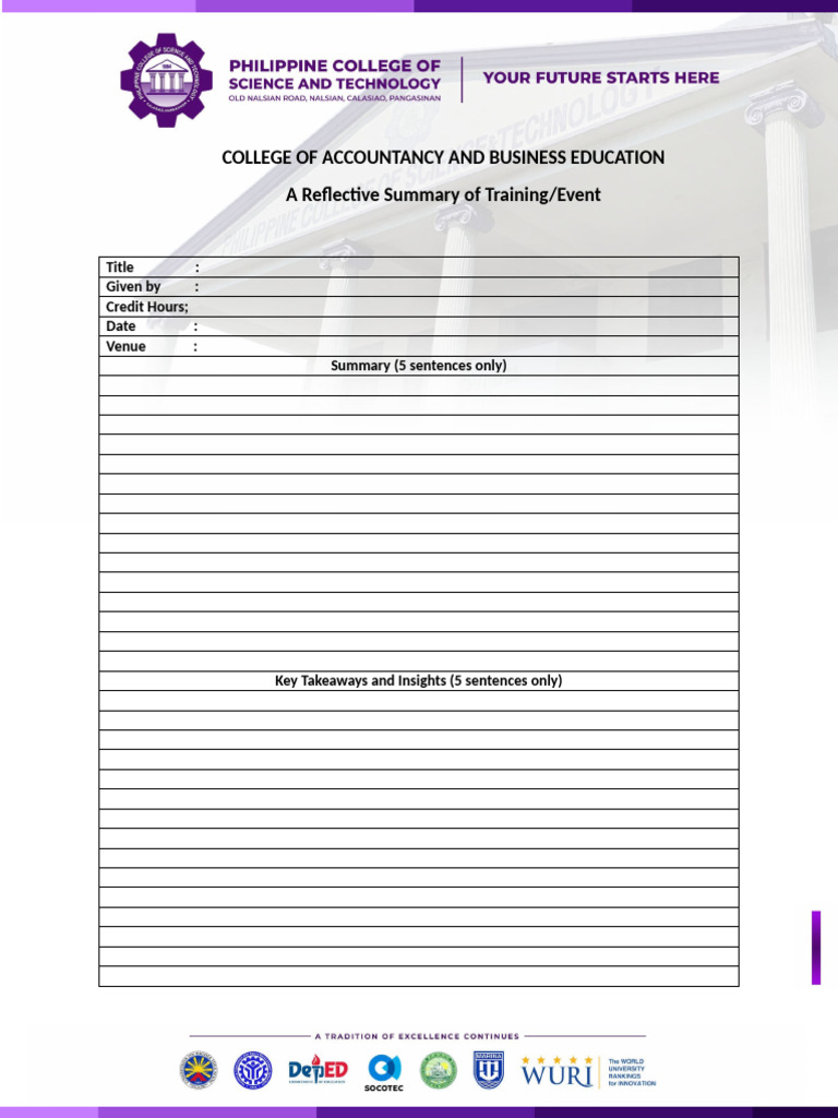 A Reflective Summary of Training | PDF