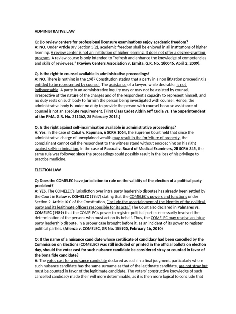 Administrative Law and Election Law | PDF | Commission On Elections ...