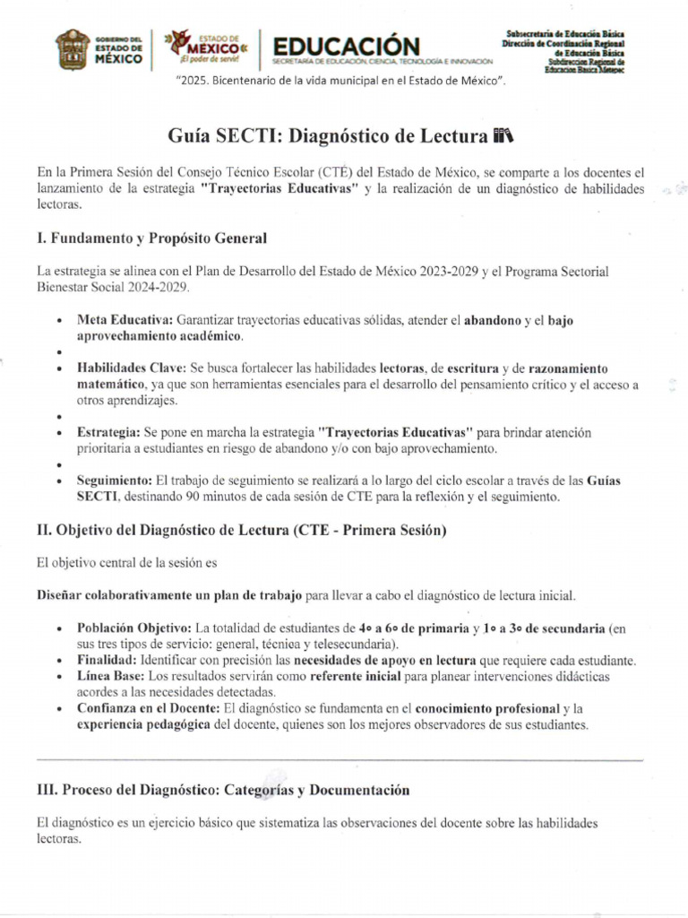 GUIA SECTI Diagnostico de Lectura | PDF