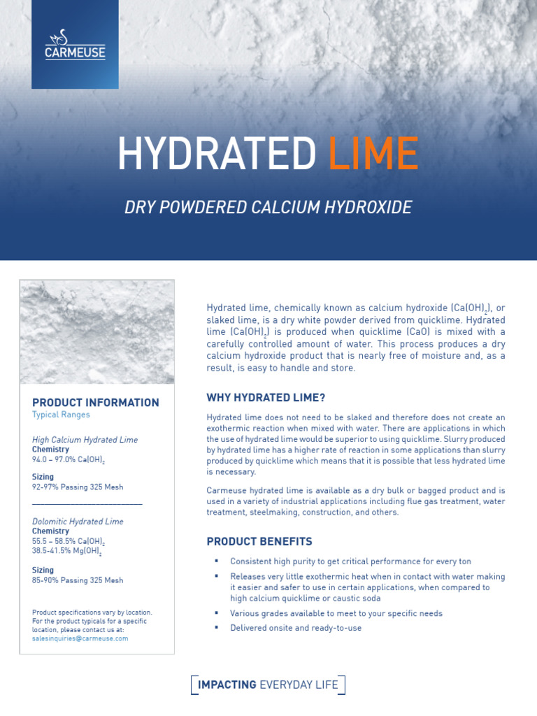 Carmeuse Hydrated Lime Overview | PDF | Lime (Material) | Calcium