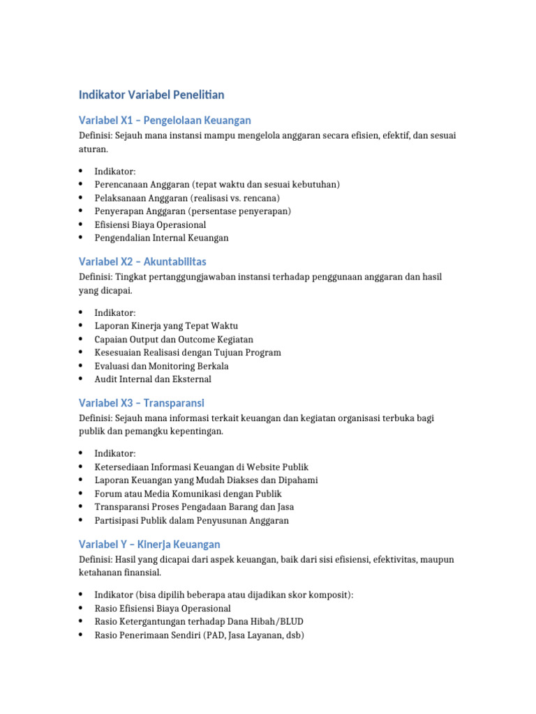 Indikator Penelitian Kinerja Keuangan | PDF