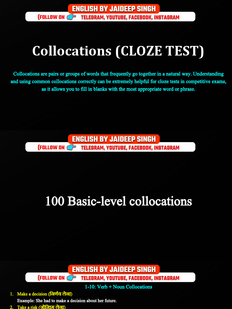 Essential Collocations for Cloze Tests | PDF | Cost Of Living | Adjective