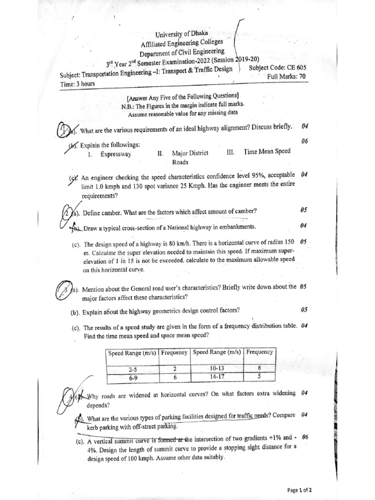 PYQ Transportation Engineering I Transport & Traffic Design05 | PDF