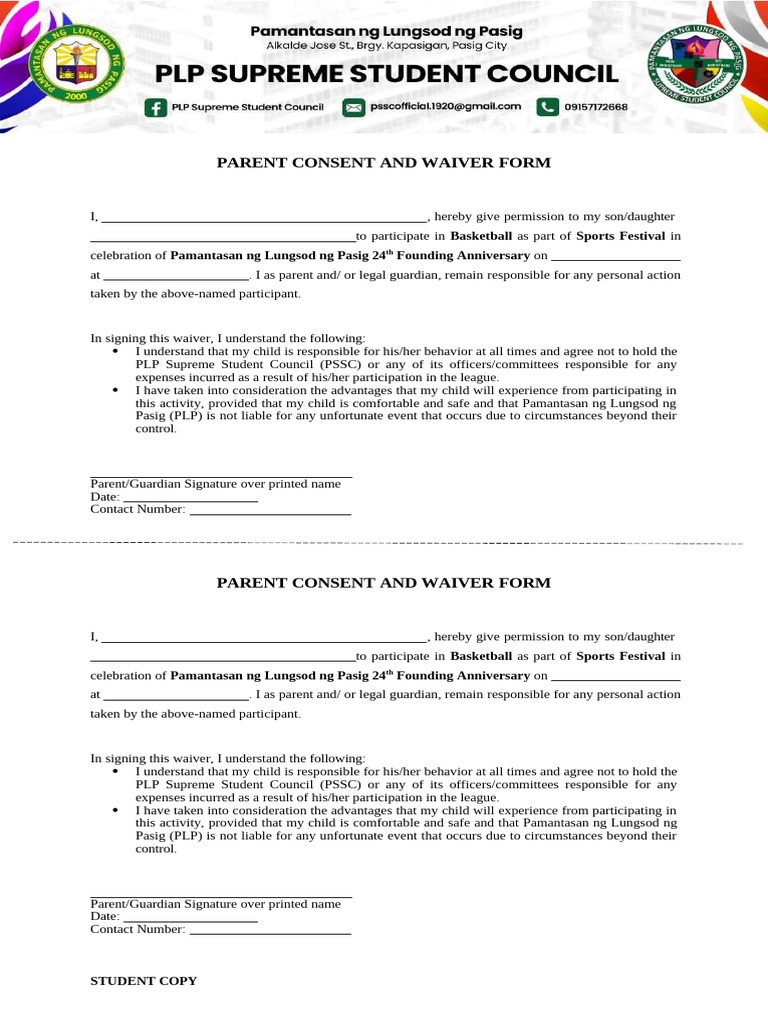 Parent Consent and Waiver Form | PDF