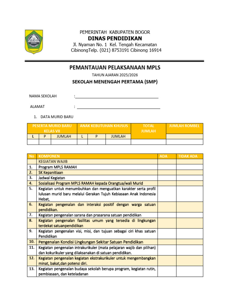 Pemantauan MPLS SMP 2025/2026 Bogor | PDF
