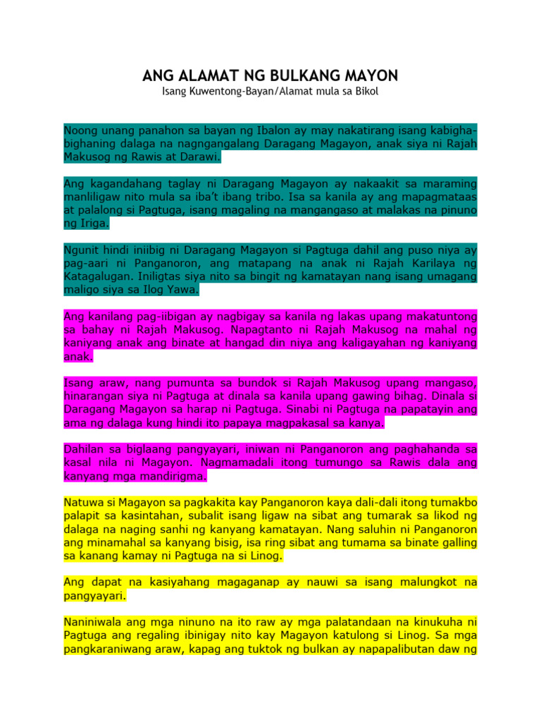 Ang Alamat NG Bulkang Mayon | PDF