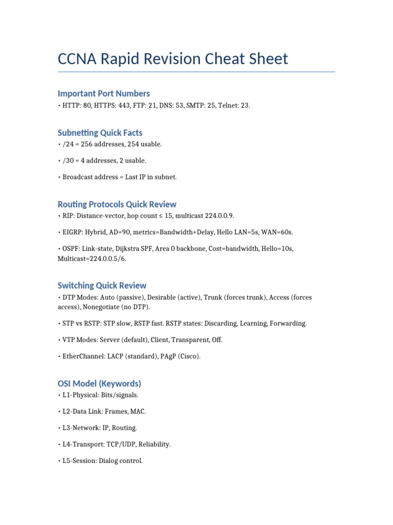 CCNA Cheat Sheet | PDF