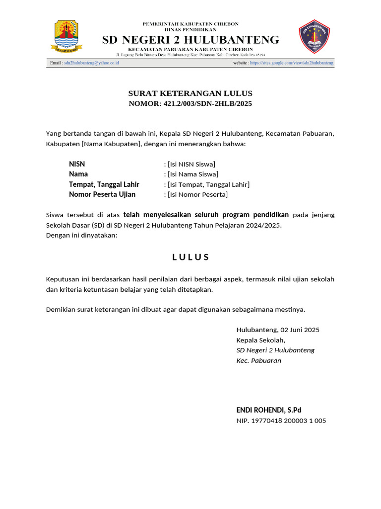 Surat Keterangan Lulus SD 2025 | PDF