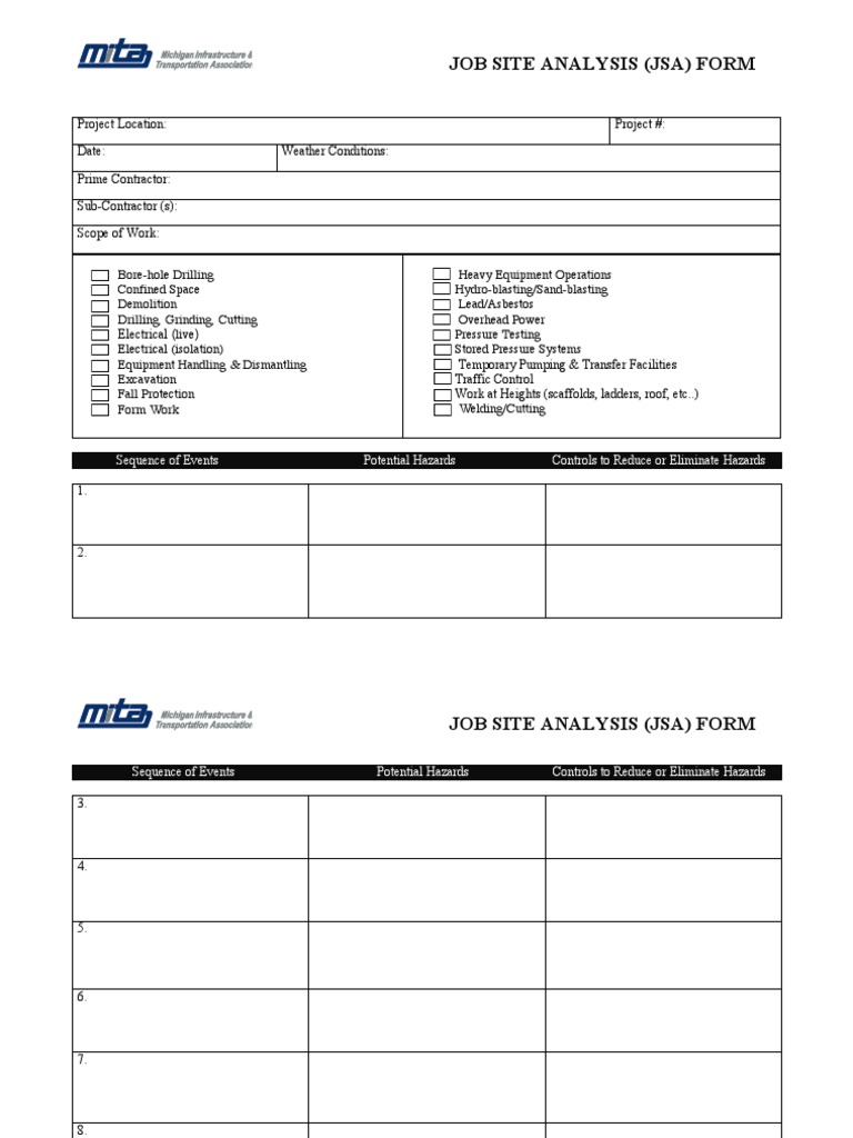 Job Site Analysis (Jsa) Form | PDF