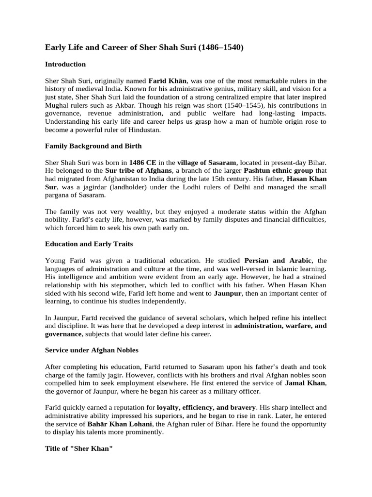 1 Early Life and Career of Sher Shah Suri | PDF