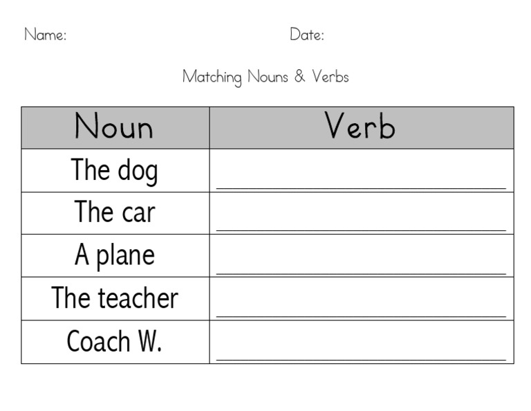 Noun and Verb Matching Exercise | PDF