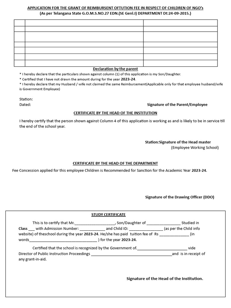 Children Fee Concession Form 2023-24 New | PDF