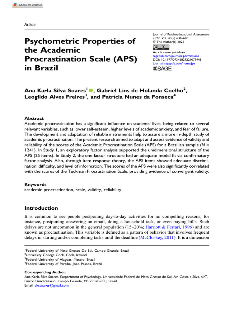 Psychometric Evaluation of APS in Brazil | PDF | Psychometrics ...
