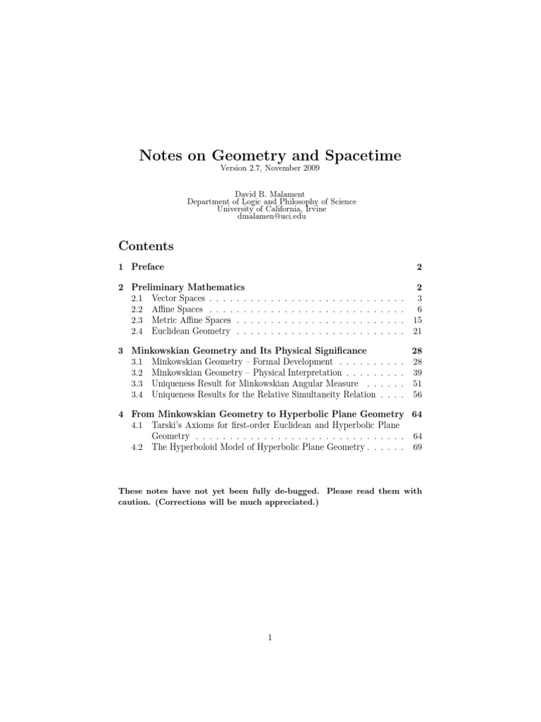 Malament Lects Geom ST | PDF | Linear Subspace | Basis (Linear Algebra)