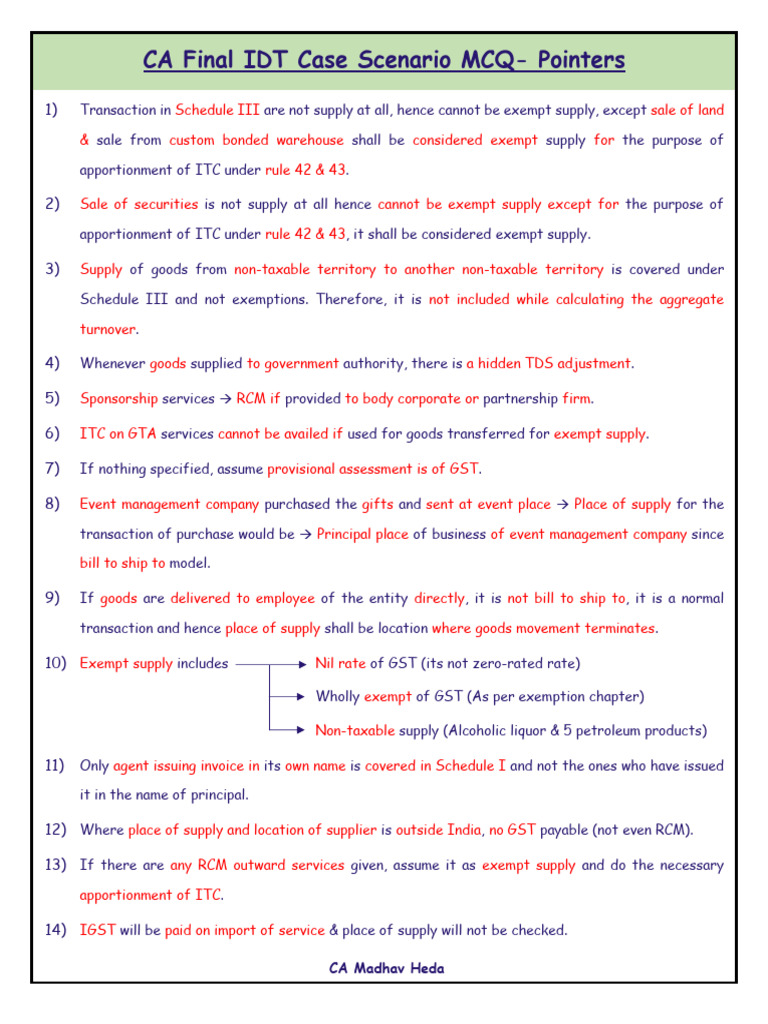 CA Final IDT MCQ Insights and Guidelines | PDF | Economies | Taxation
