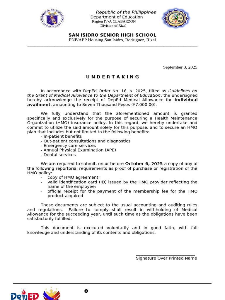 Medical Allowance Undertaking Form | PDF
