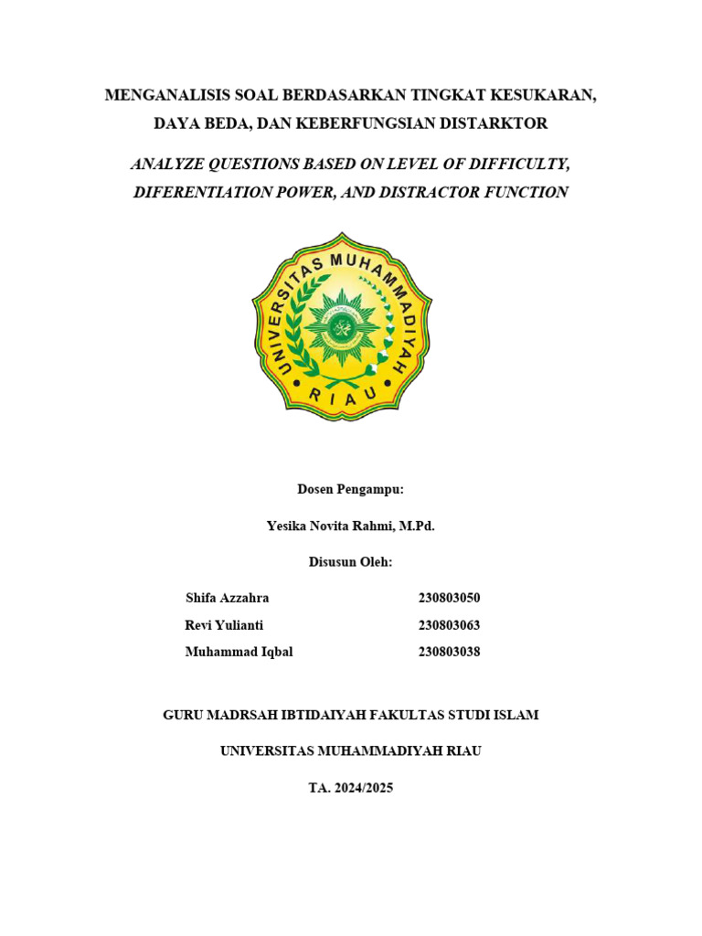 Analisis Soal: Kesulitan, Daya Beda, Distraktor | PDF