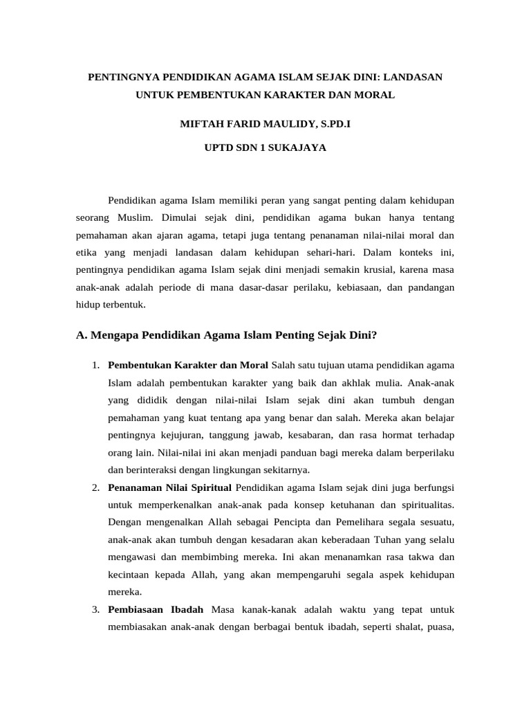 Pentingnya Pendidikan Agama Islam Sejak Dini | PDF