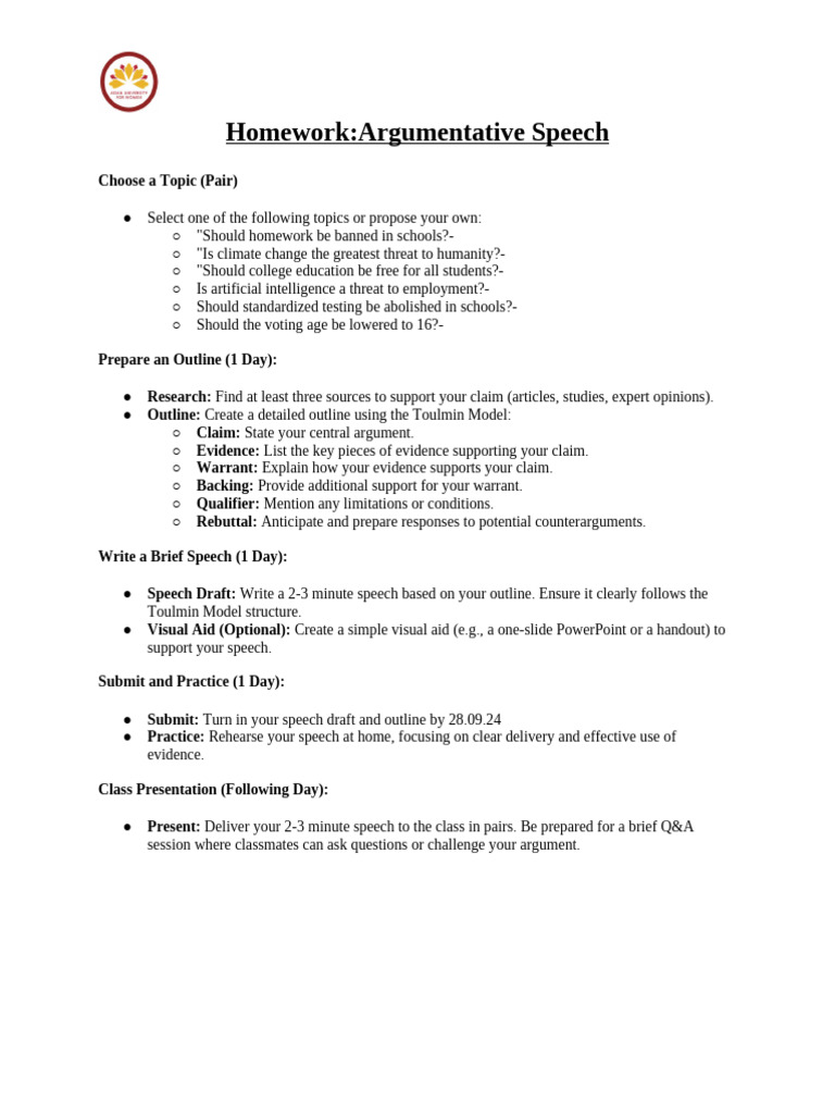Home Work - Argumentative Speech | PDF
