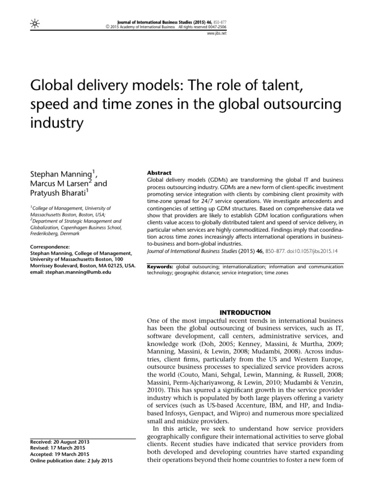 JIBS2015 Global Delivery Models The Role of Talent, Speed and Time ...