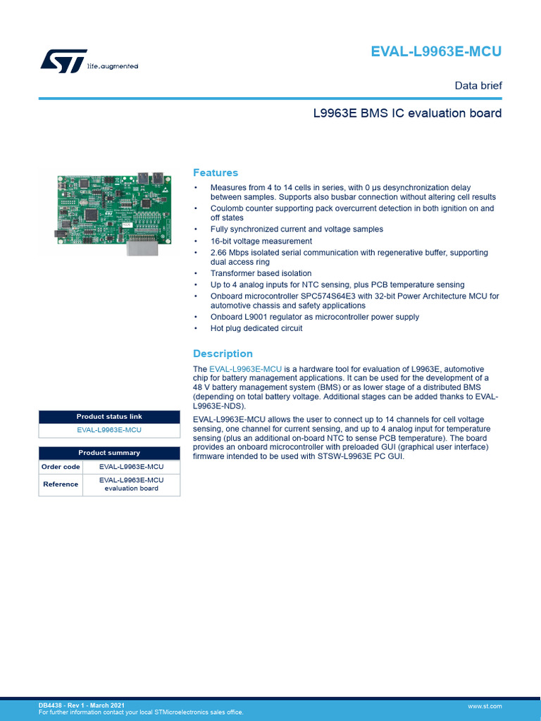 EVAL-L9963E-MCU Battery Management Board | PDF | Microcontroller ...
