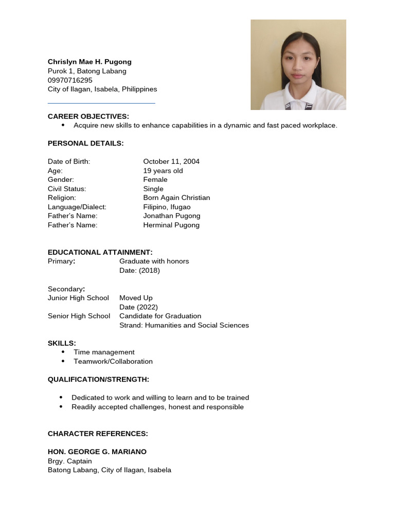 Resume of Chrislyn Mae H. Pugong | PDF