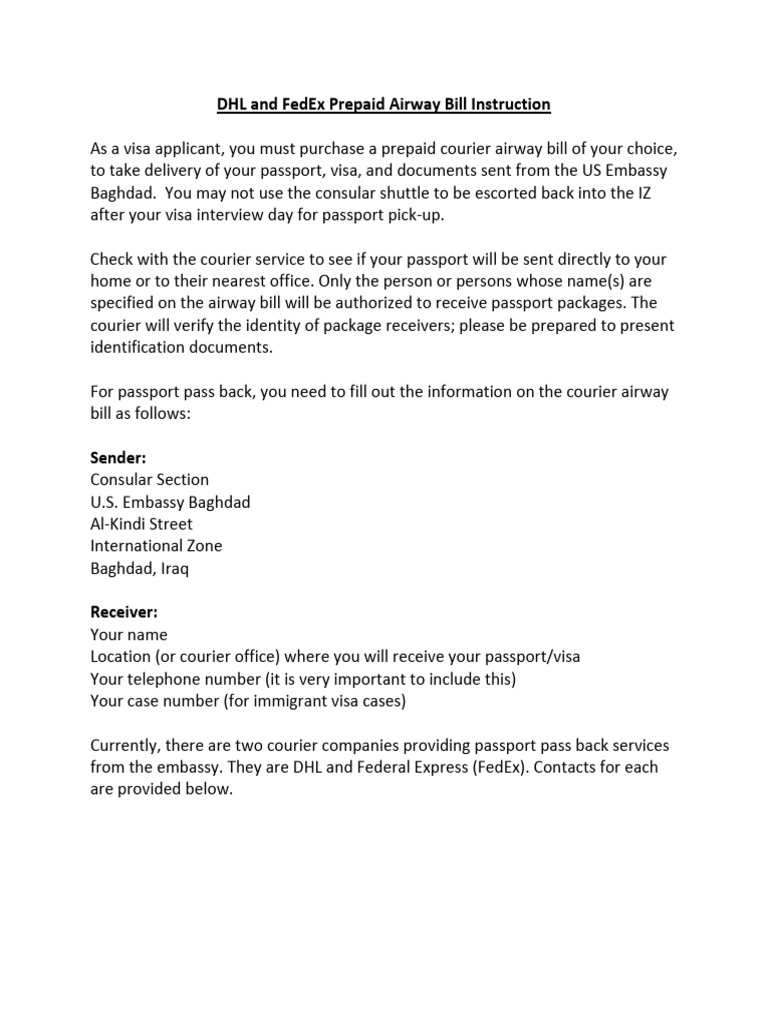 DHL and FedEx Prepaid Airway Bill Instruction (English and Arabic) 1 | PDF