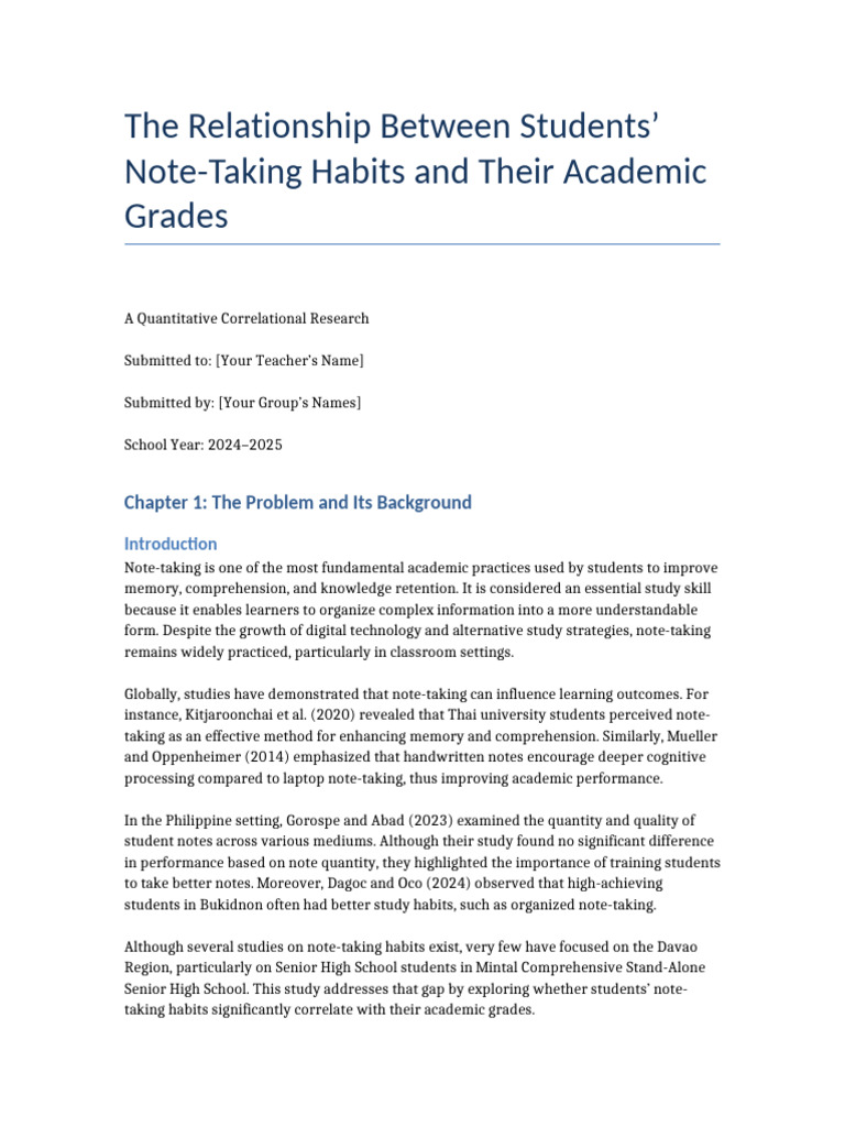Note-Taking Habits and Academic Grades | PDF | Learning | Neuroscience