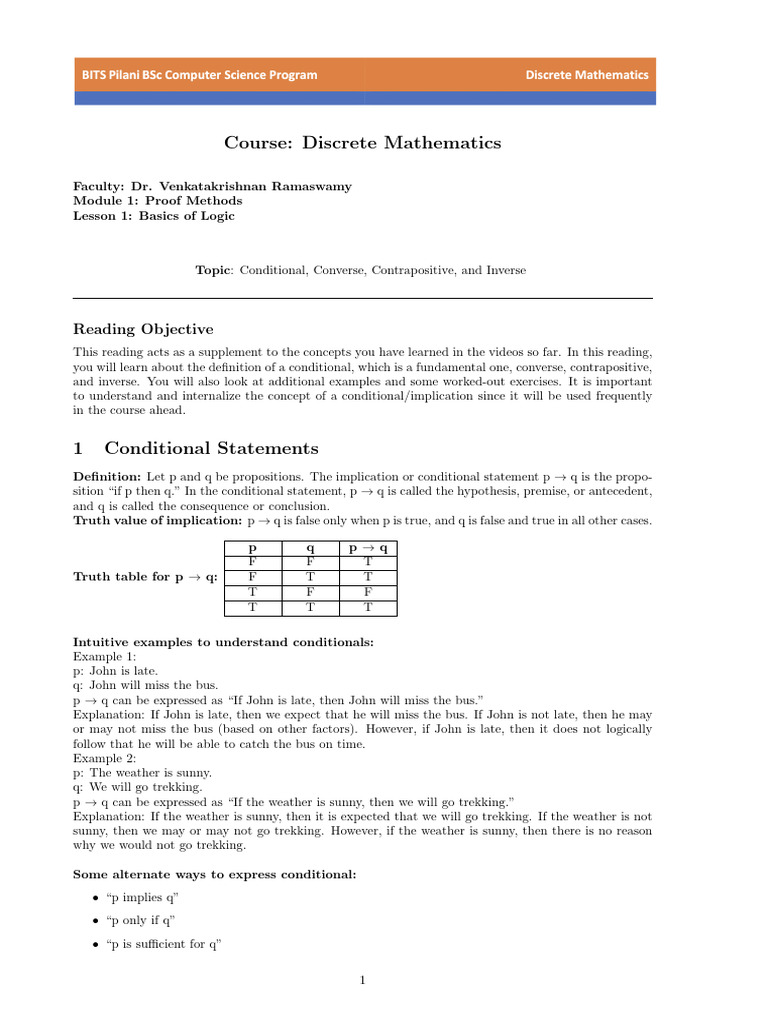 BITSP-DM-Conditional, Converse, Contrapositive, and Inverse | PDF ...